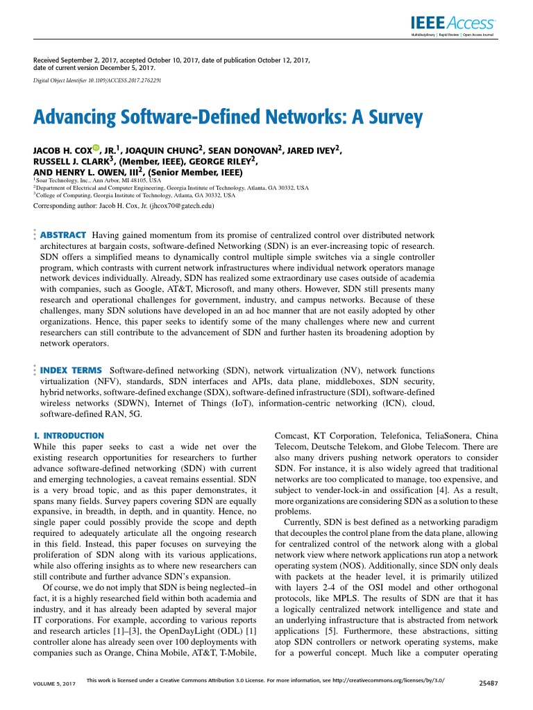Advancing Software-Defined Networks A Survey | PDF | Application Programming Interface ...