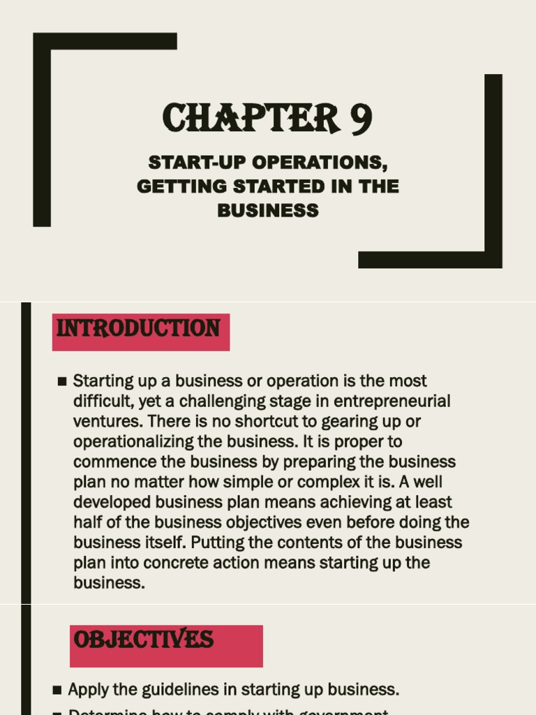 CHAPTER 9 Start-Up Operations, Getting Started in The Business | PDF ...