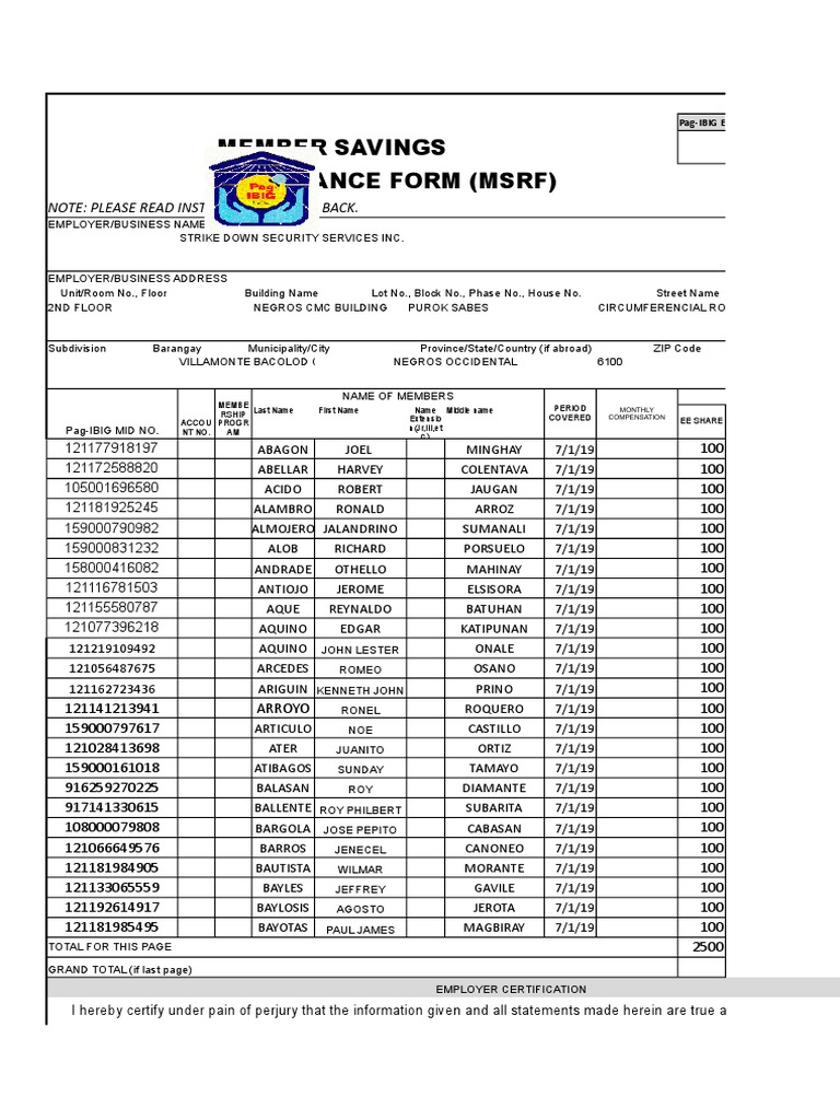 Member Savings Remittance Form (MSRF) | PDF