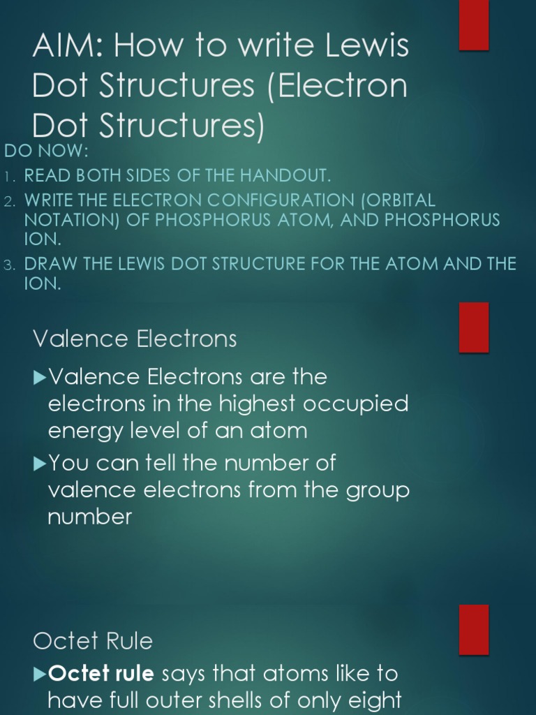AIM: How To Write Lewis Dot Structures (Electron Dot Structures) | PDF
