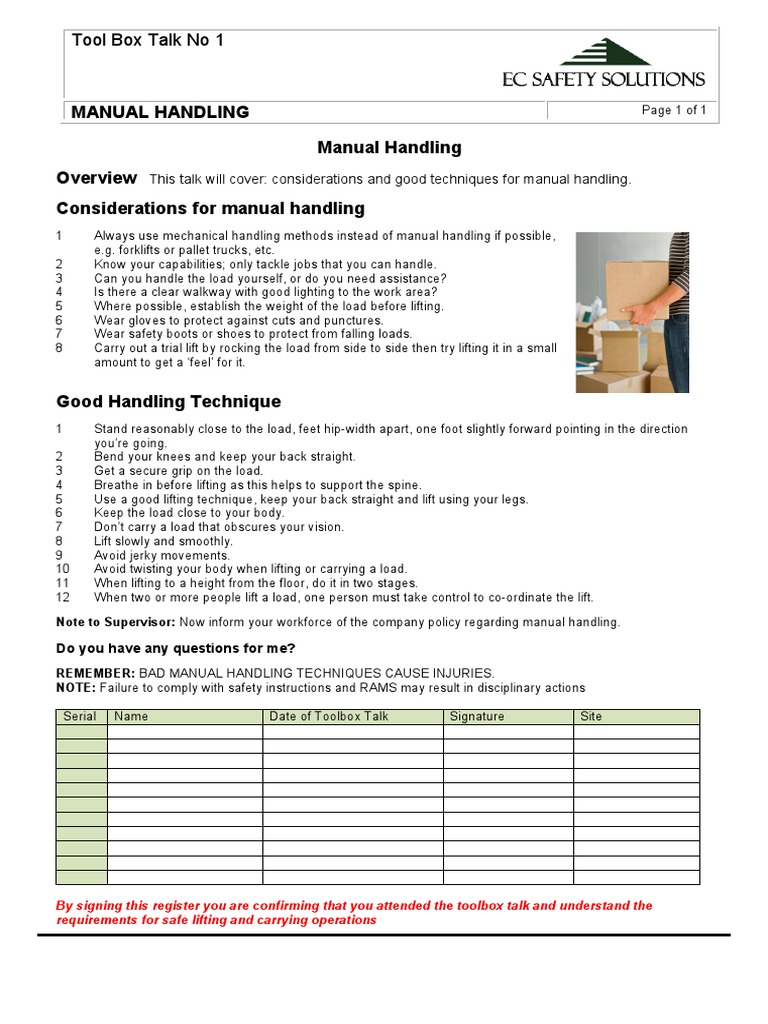 Manual Handling Manual Handling Considerations For Manual Handling | PDF