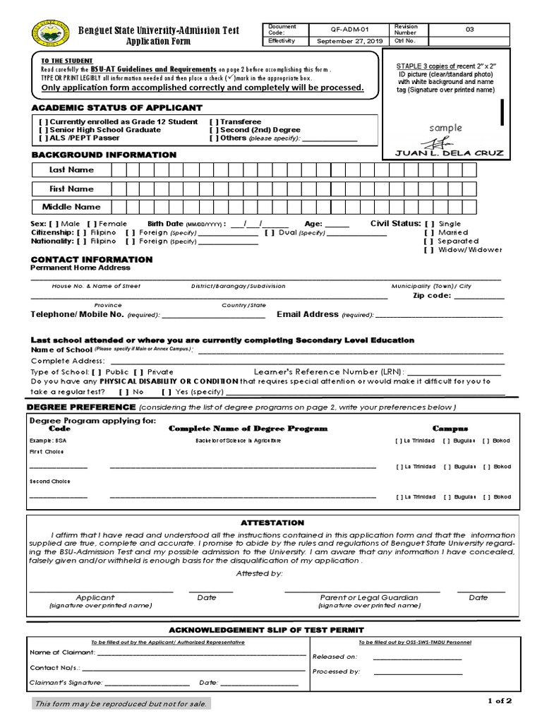 Application for Admission to Benguet State University: Analyzing ...