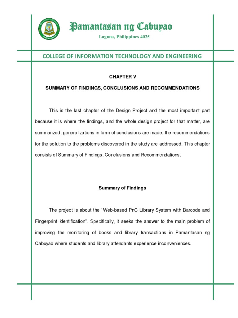 CHAPTER 5 Summary of Findings Conclusion Recommendation | PDF ...