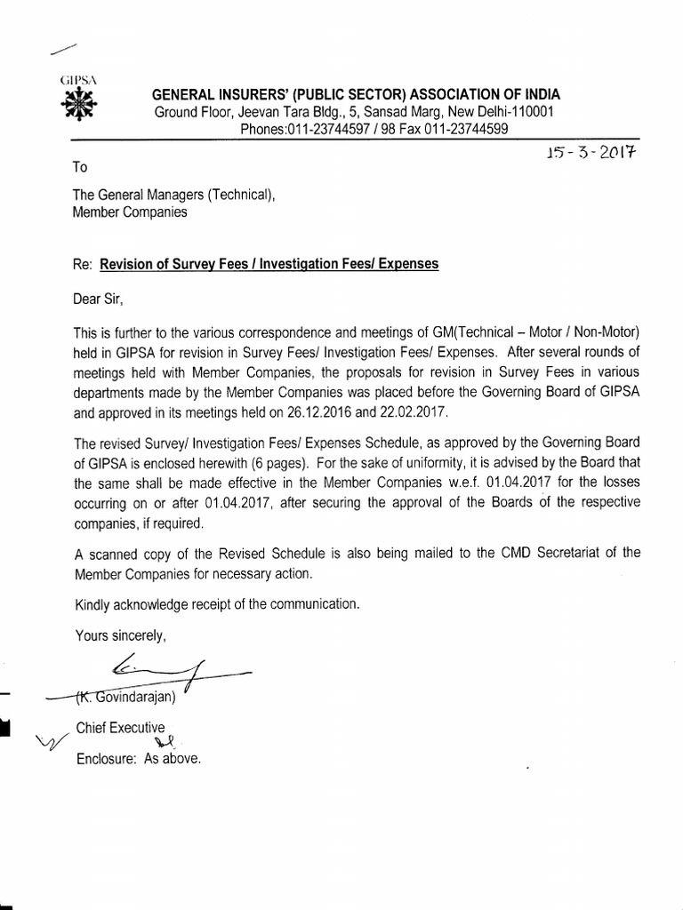 Gipsa Revised Fee Schedule As On 01.04.2017 | PDF