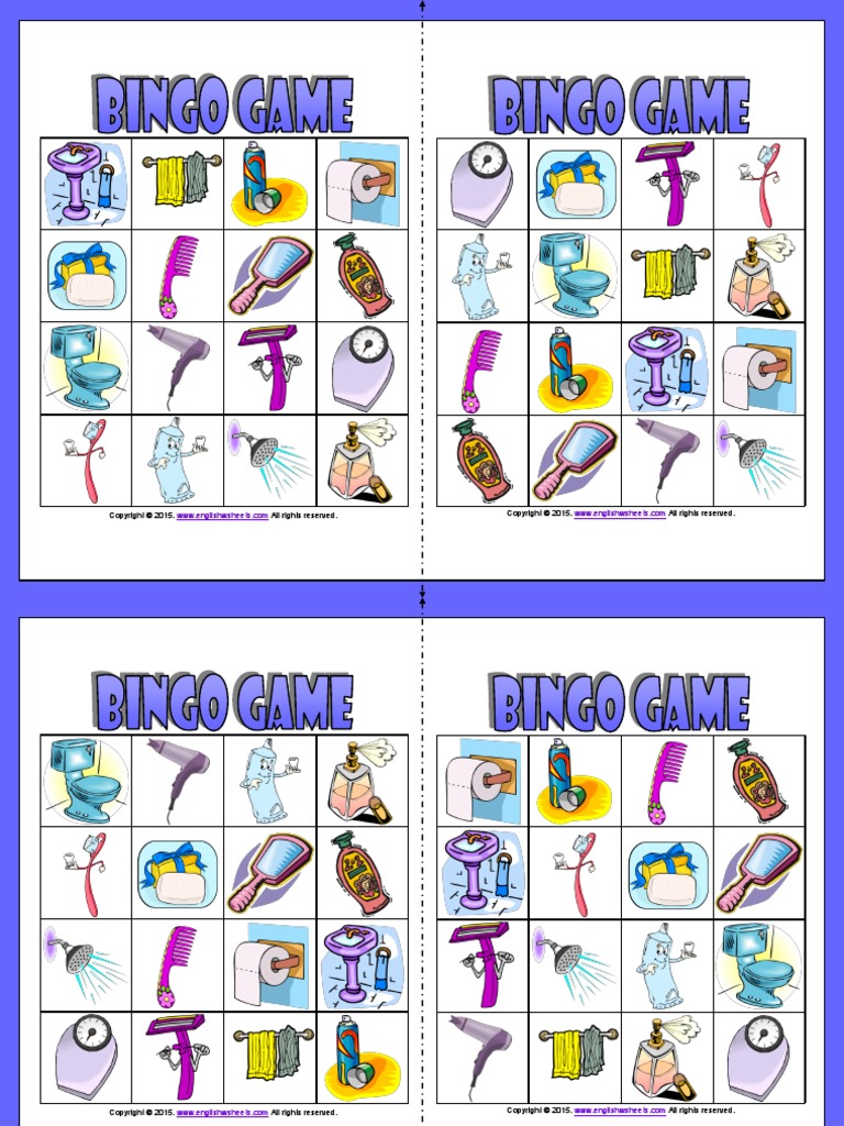 Bathroom Esl Bingo Game For Kids | PDF