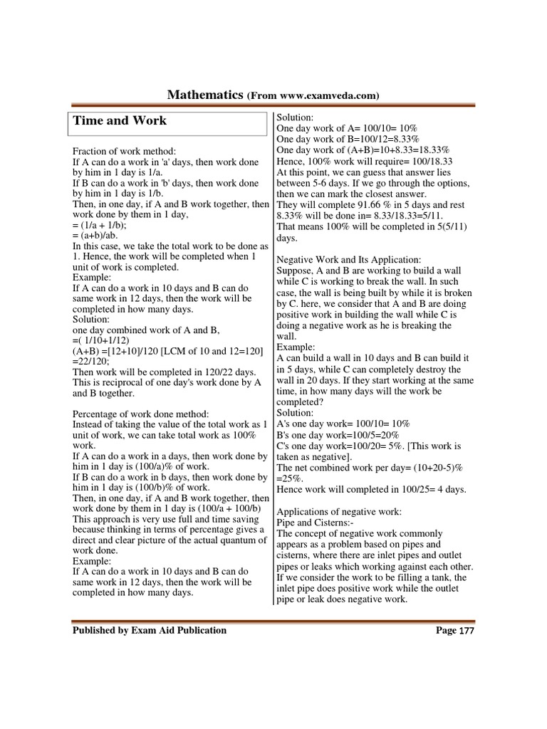 Time and Work Problem Solving Guide | PDF | Equations | Teaching ...