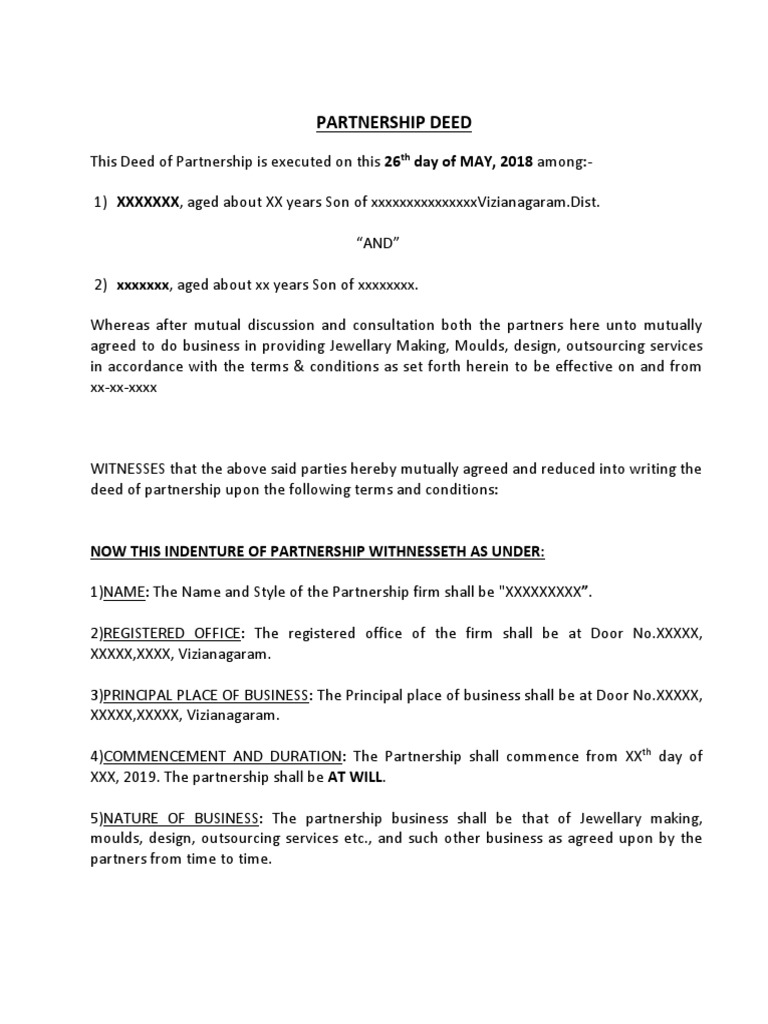 Deed of Partnership | PDF | Partnership | Notary Public