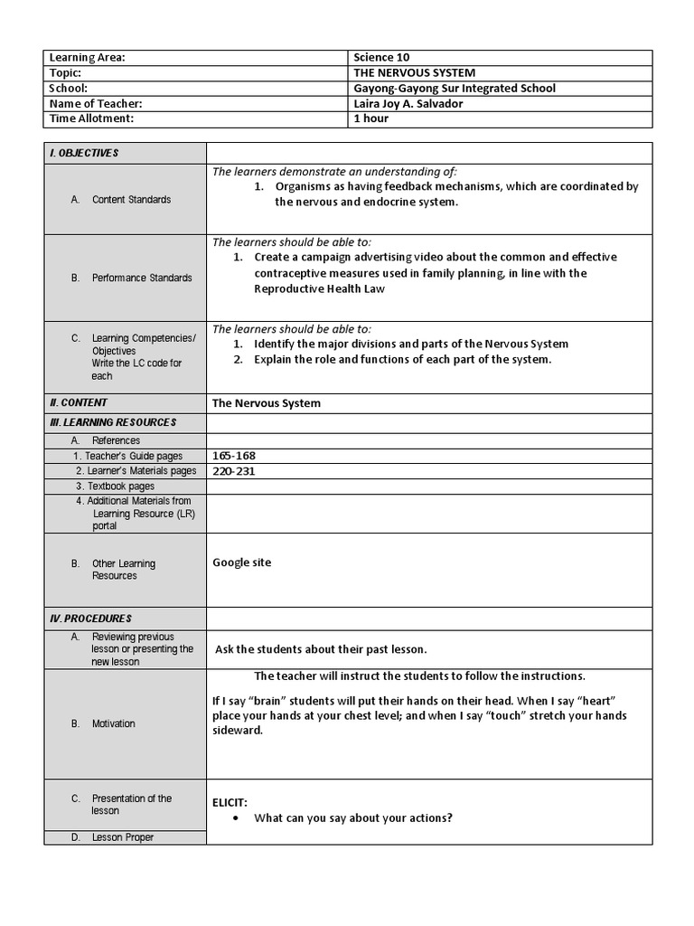 The Learners Demonstrate An Understanding of | PDF | Central Nervous ...