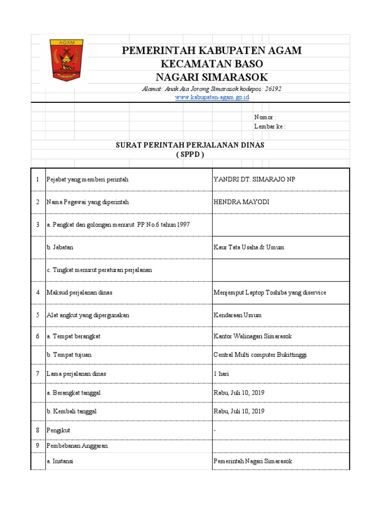 Format SPPD DESA OTOMATIS | PDF