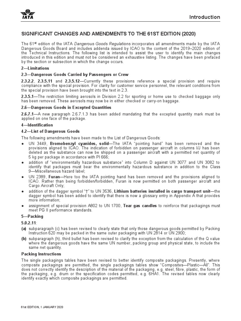 DGR 61 en Significant Changes | PDF | Dangerous Goods | Packaging And ...