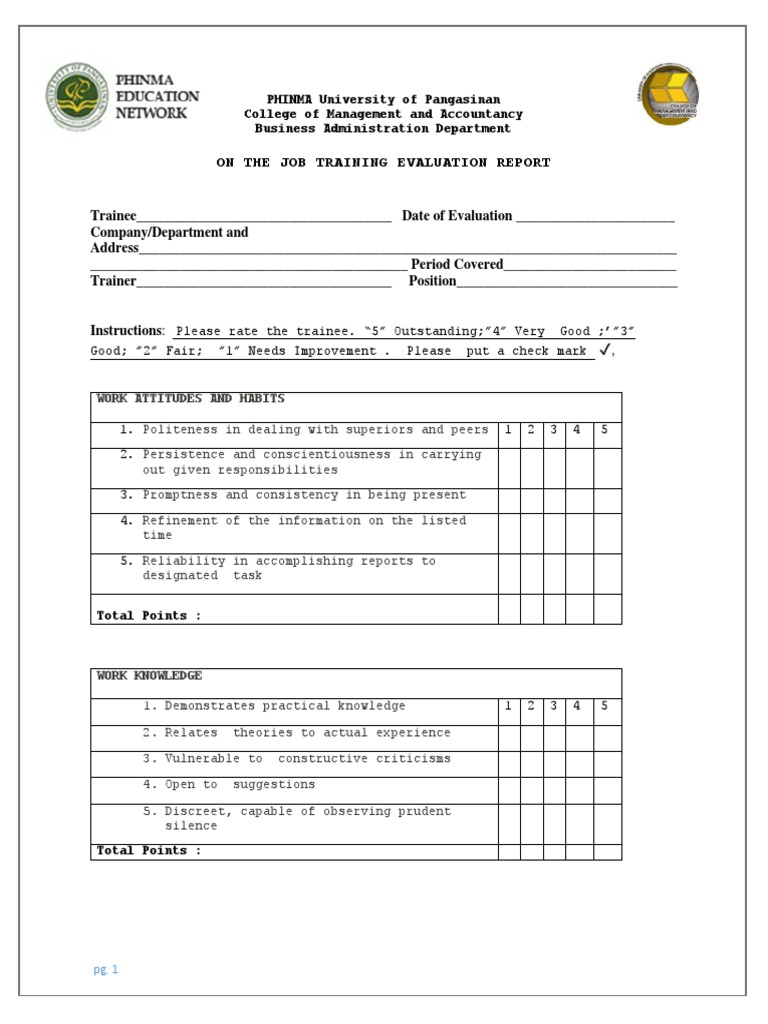 On The Job Training Evaluation Report | PDF | Epistemology | Cognitive ...