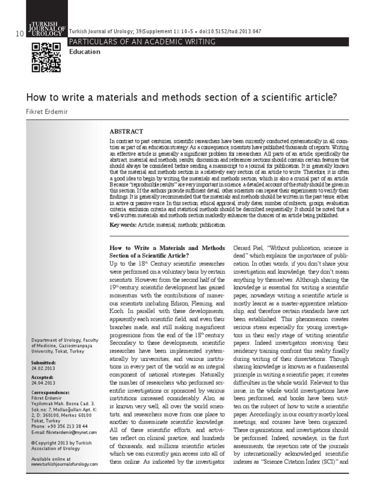 How To Write A Materials and Methods Section of A Scientific Article ...