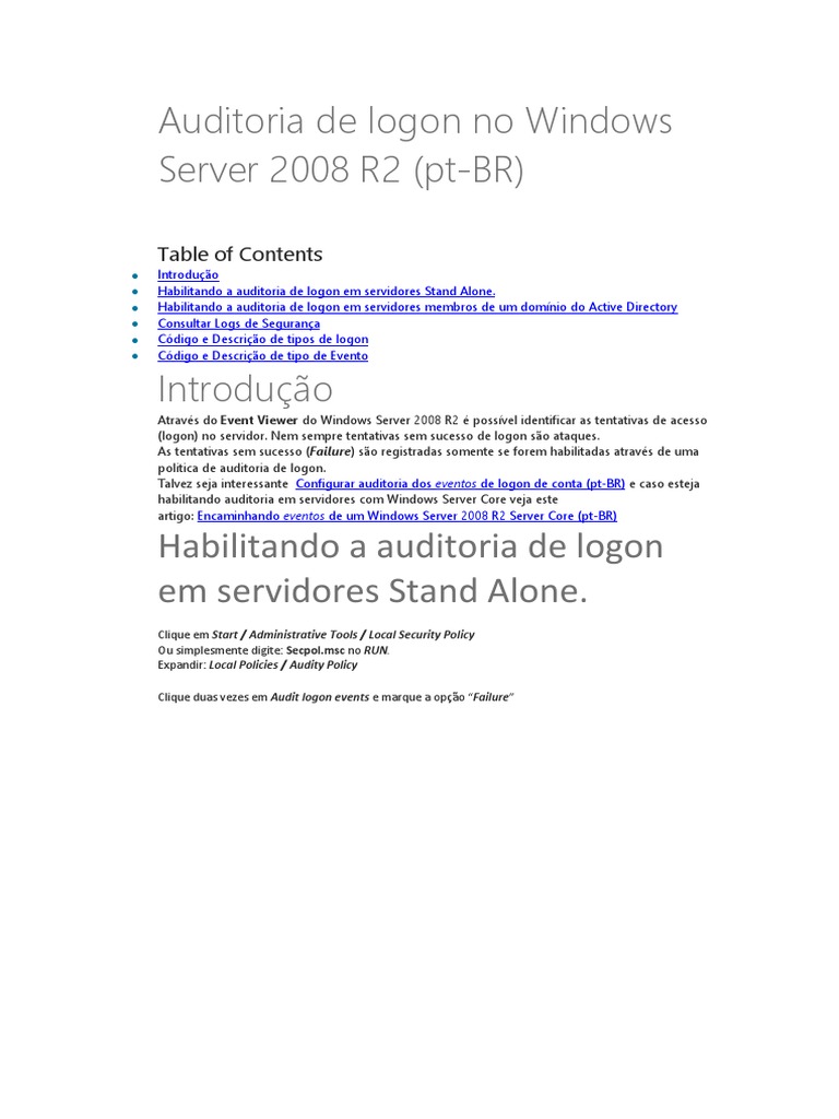 Microsoft Windows Server 2008 R2 - Auditoria de Logon | PDF ...