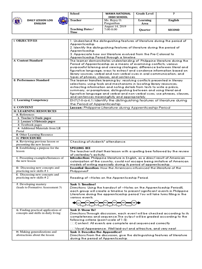 EN7LT-II-a-4.1: Identify the distinguishing features of literature ...
