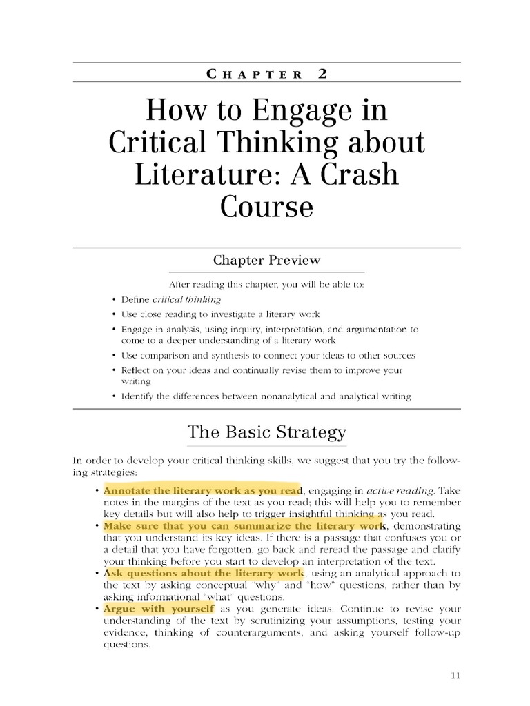 Engaging in Critical Thinking for Literature | PDF | Inquiry Based ...