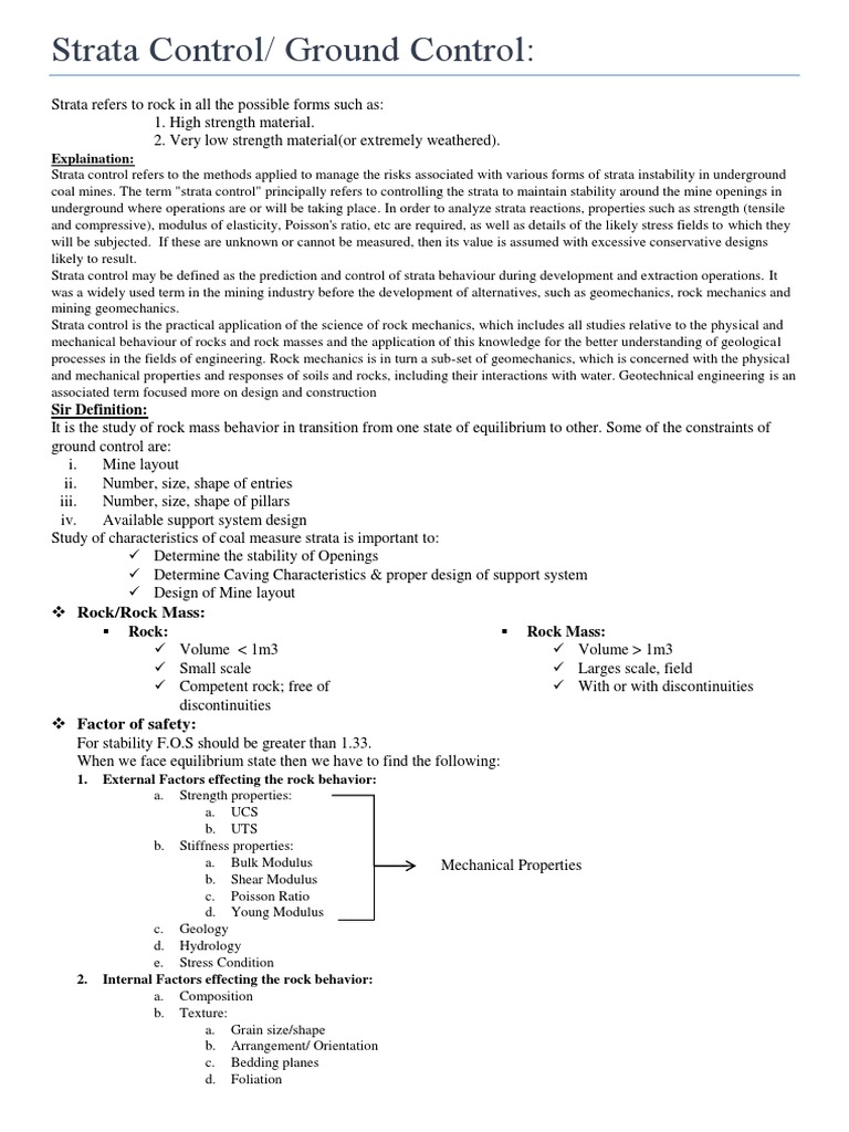 Strata Control/ Ground Control:: Explaination | PDF | Strength Of ...