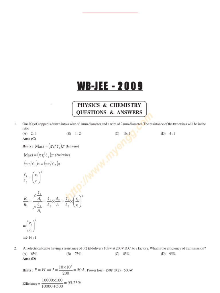 Wbjee 2009 Paper | PDF | Lens (Optics) | Applied And Interdisciplinary ...