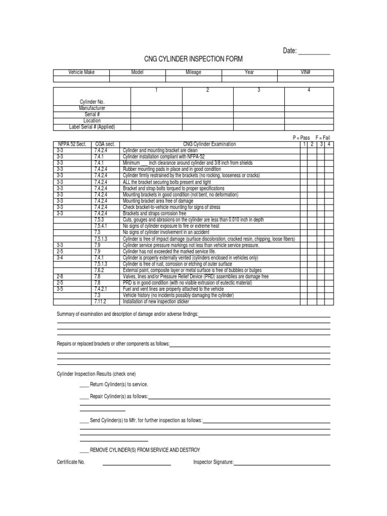 CNG Cylinder Inspection Form | PDF | Mechanical Engineering | Building ...