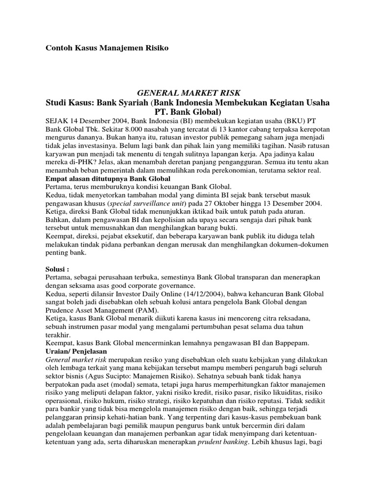 Contoh Kasus Manajemen Risiko | PDF