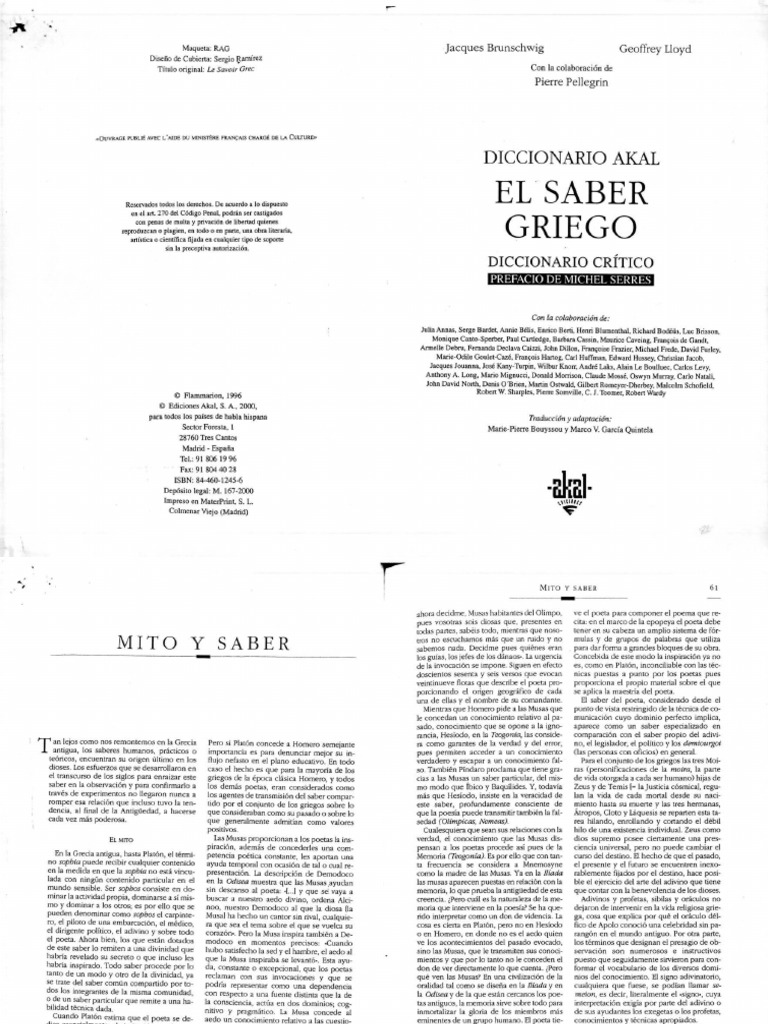 U1 Mito y Saber Jean Luc Brisson | PDF | Musa | Homero