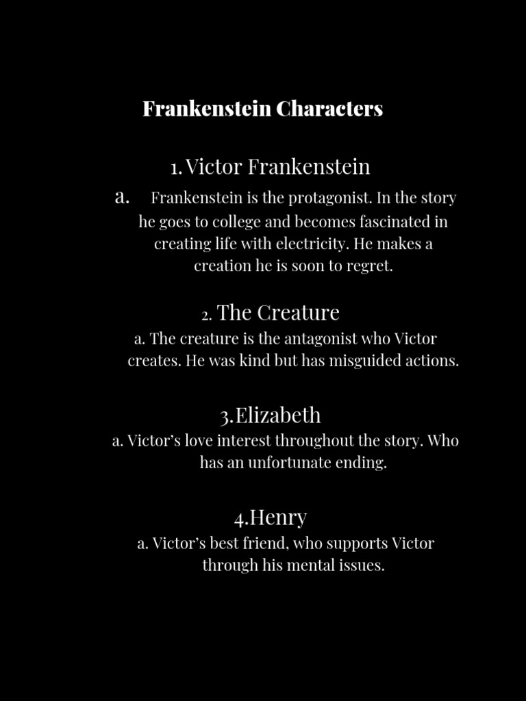 Key Characters in Frankenstein | PDF