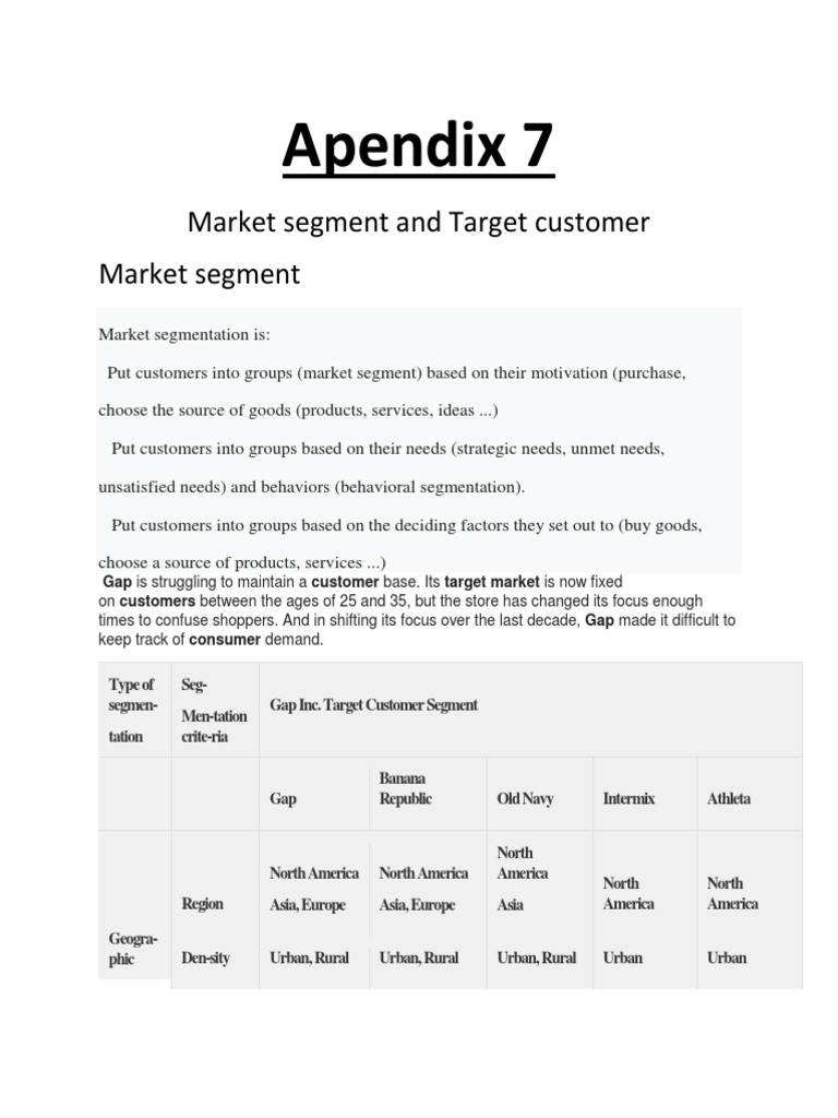 Apendix 7: Market Segment and Target Customer Market Segment | Download ...