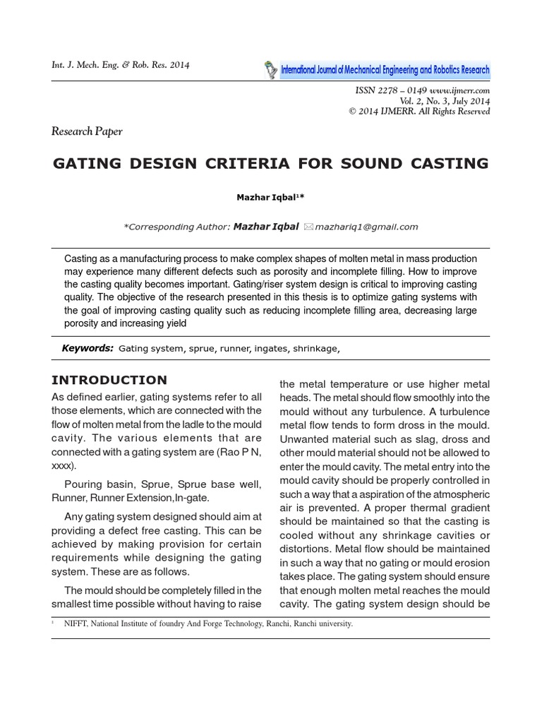 Gating Design Criteria For Sound Casting: Research Paper | PDF ...