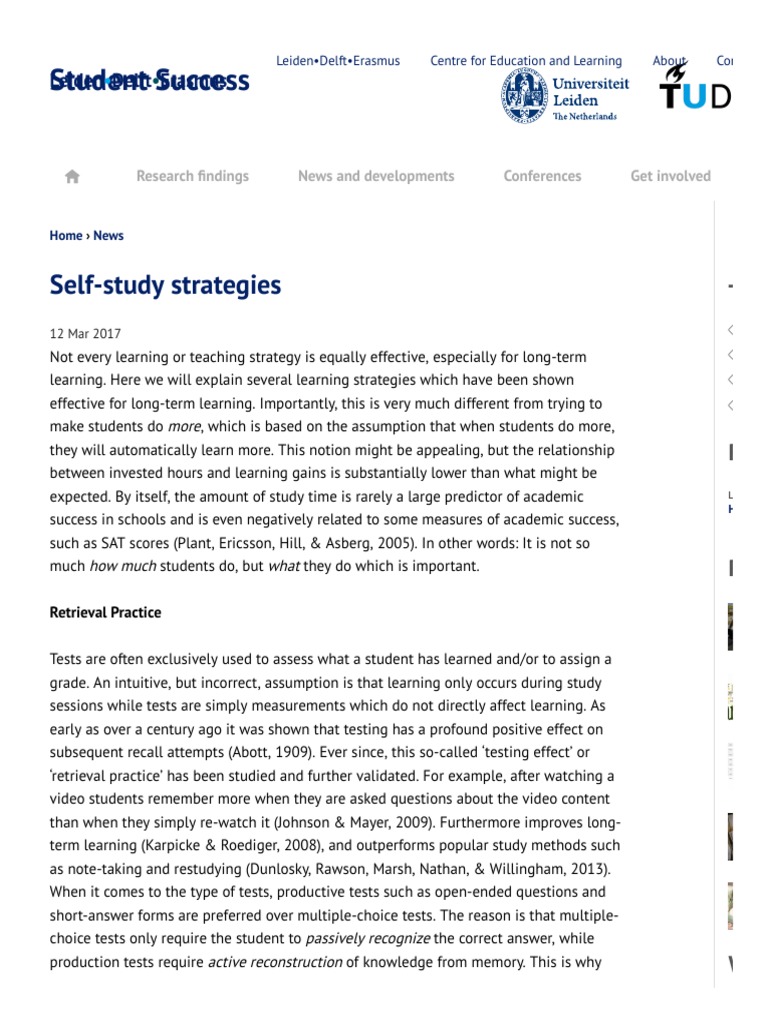 Self-Study Strategies Student Success | PDF | Learning | Educational ...