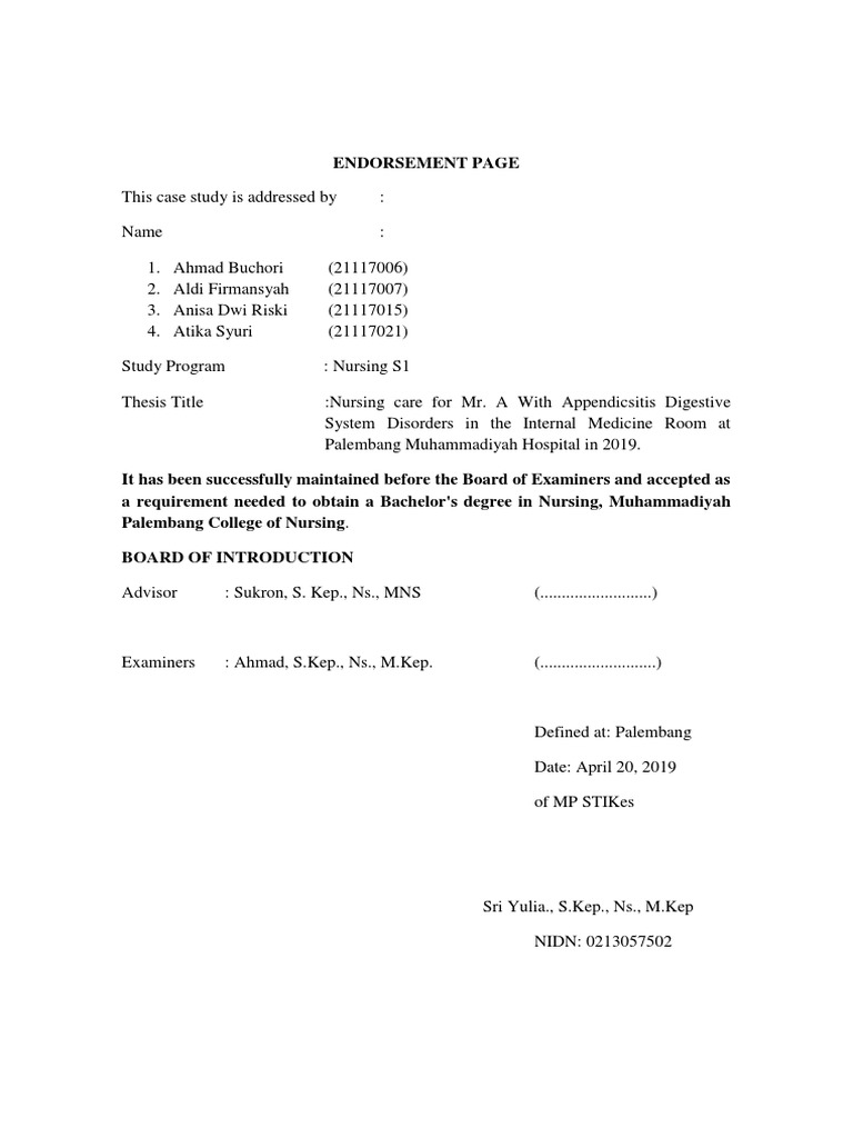 Nursing case study endorsement page | PDF