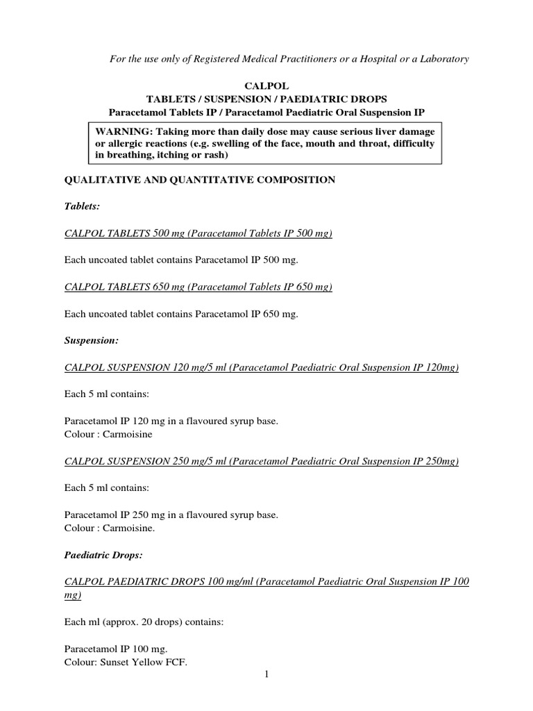 Calpol Tablets Oral Suspension and Paediatric Drops | PDF | Placebo ...