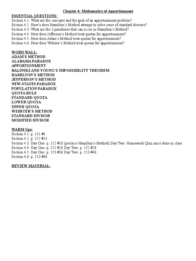 Chapter 4 Mathematics of Apportionment Teacher Fall 2013 | PDF ...