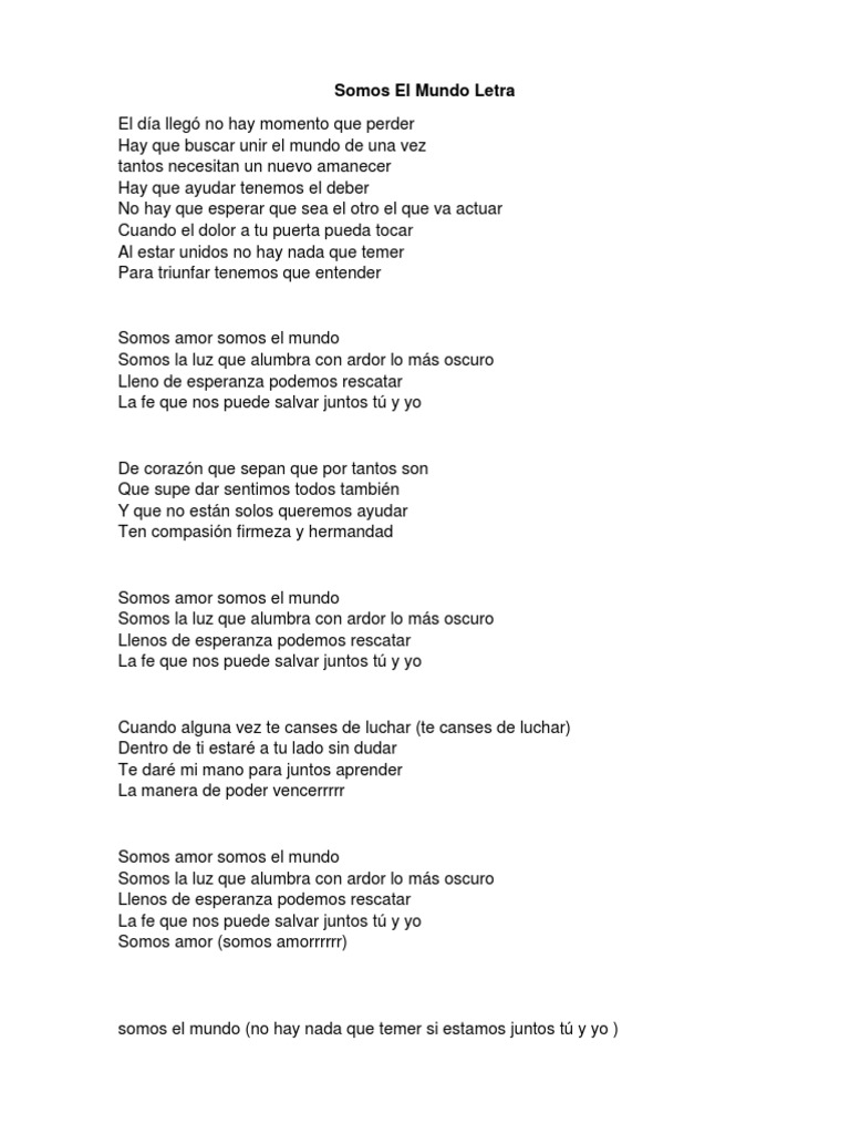 Somos El Mundo Letra | PDF | Amor