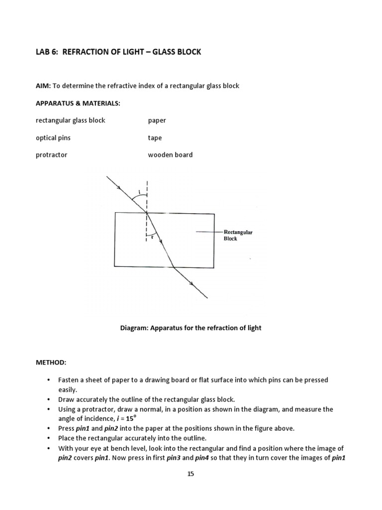 Lab 6: Refraction of Light - Glass Block | PDF | Refraction ...