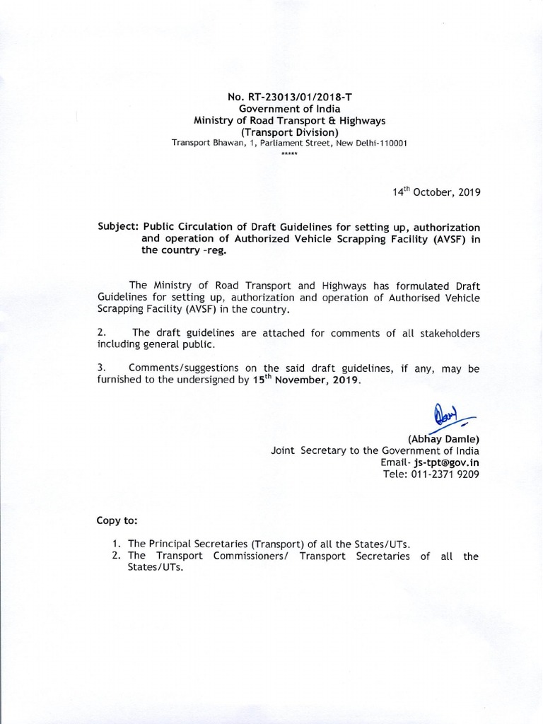 Draft Guidelines For Vehicle Scrapping | PDF