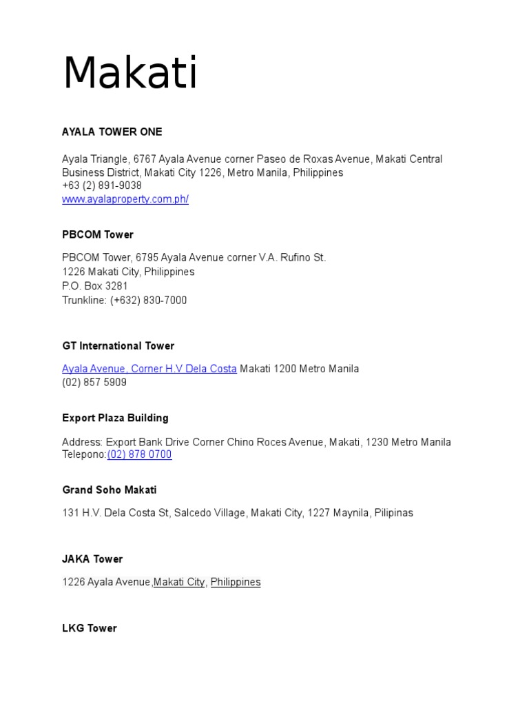 Makati Building Address Directory | PDF | Makati | Metro Manila