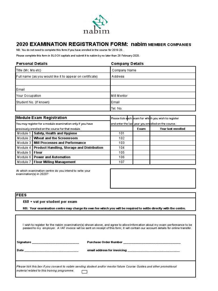 2020 Member Exam Registration Form | PDF | Test (Assessment) | Invoice