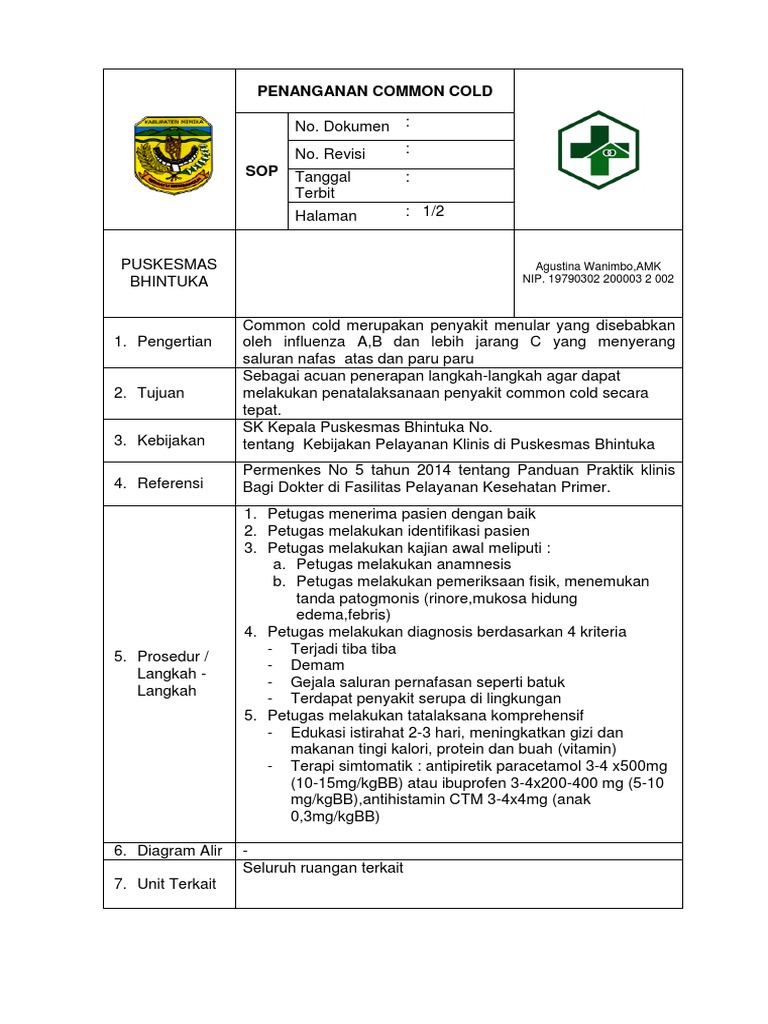 SOP Penanganan Common Cold | PDF