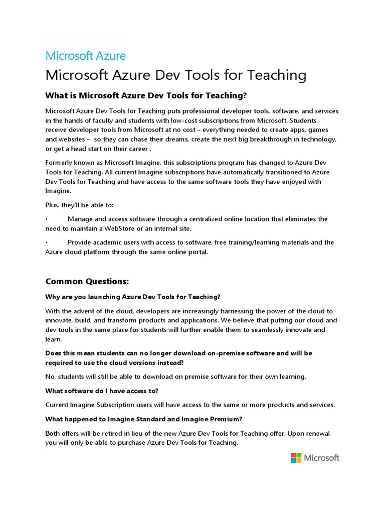 What Is Microsoft Azure Dev Tools For Teaching? | PDF | Microsoft Azure ...