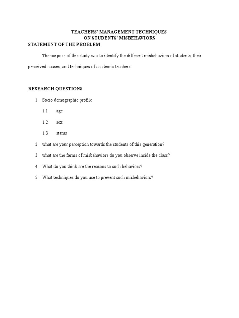 Term Paper-Outline Example | PDF | Classroom Management | Psychology