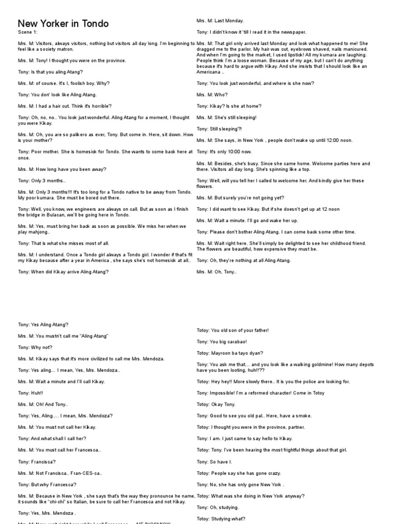 New Yorker in Tondo: Scene Summary | PDF