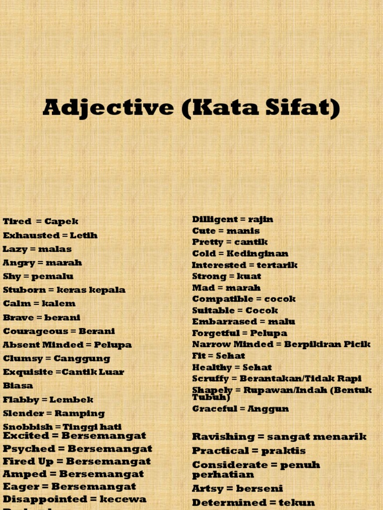 Adjective English and Bahasa Indonesia (Kata Sifat) | PDF