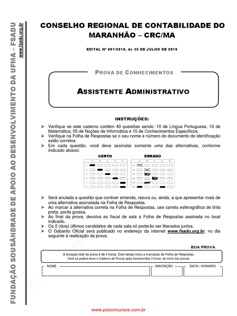Modelo de Prova de Assistente Administrativo | PDF | Fórmula Um | Assunto (gramática)