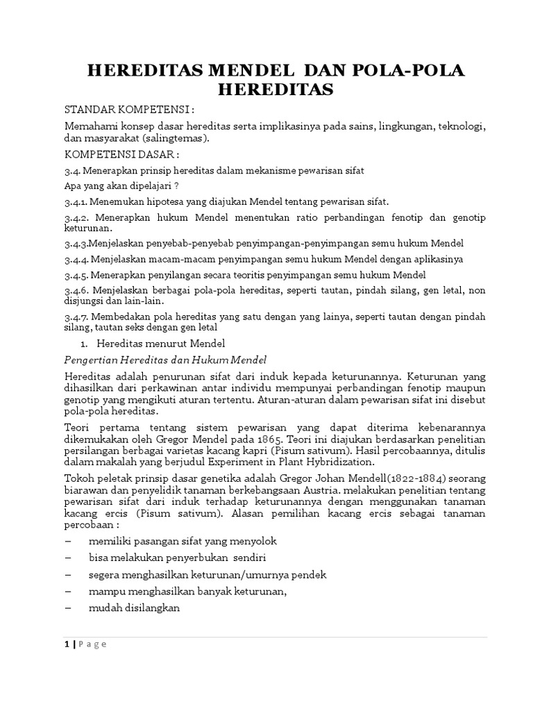 Hereditas Mendel Dan Pola Hereditas | PDF