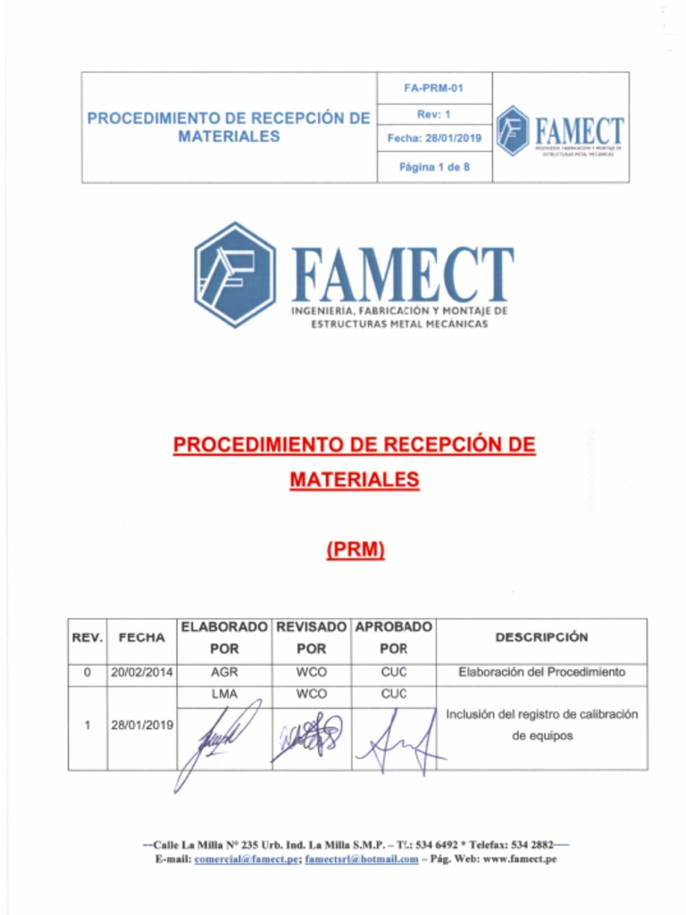 Procedimiento de Recepción de Materiales | PDF