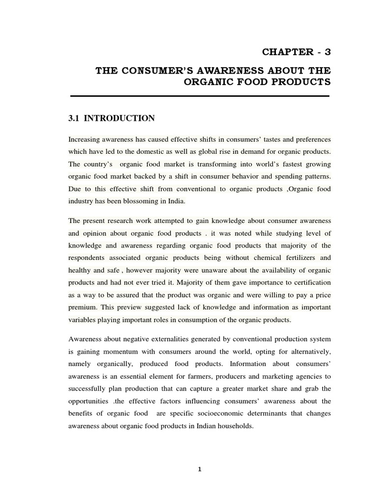 Chapter - 3 The Consumer'S Awareness About The Organic Food Products ...