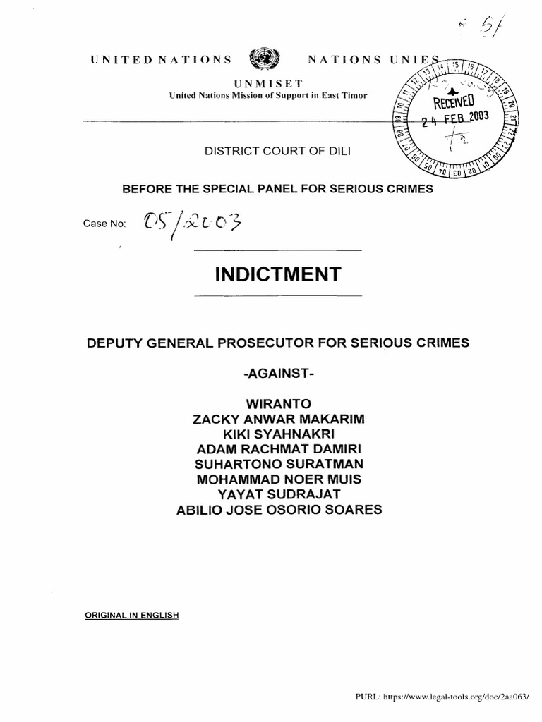 Indictment: United Nations - Nations Unmiset | PDF | East Timor | Indonesia