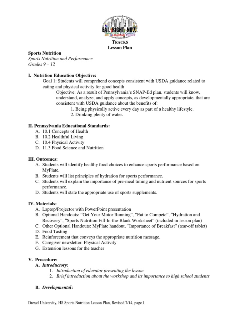 T Lesson Plan Sports Nutrition | PDF | Food Energy | Sports Nutrition