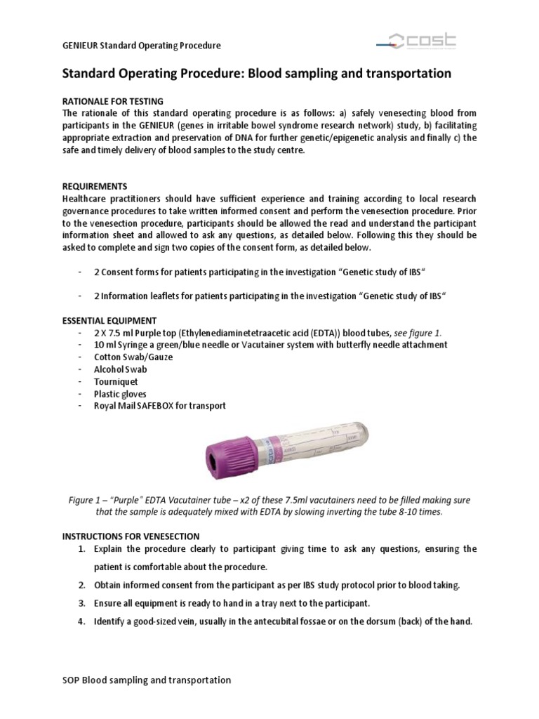 SOP Blood Sampling PDF | PDF | Medicine | Health Sciences