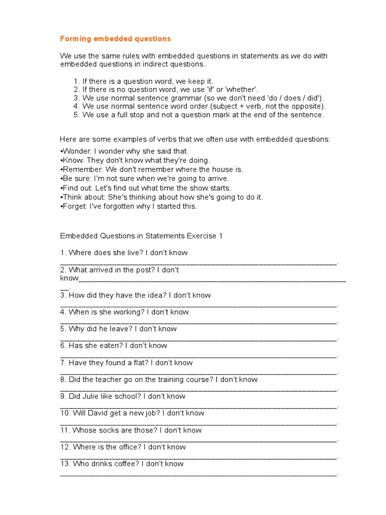 Embedded Questions | PDF | Question | Sentence (Linguistics)