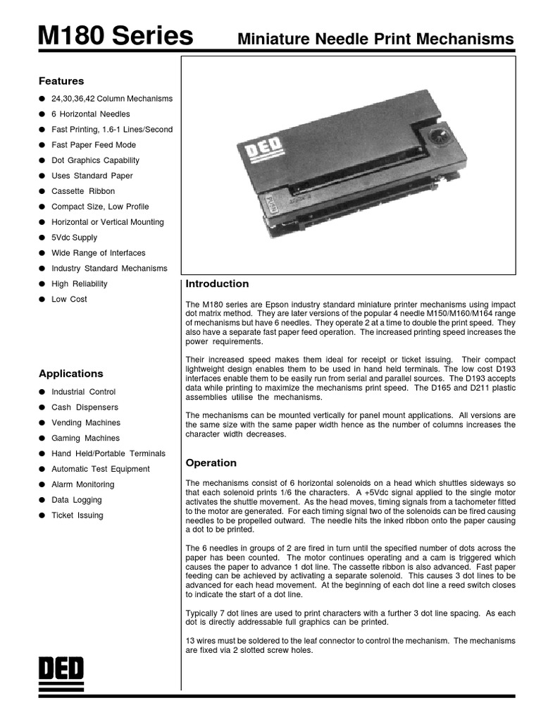 Epson M180 Series Printer Mechanisms | PDF | Printer (Computing ...